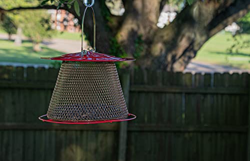 Collapsible Hanging Mesh Wild Bird Feeder - for Red Cardinals, Finch, Perching, Clinging and Hanging Birds - All Metal Premium Construction and Zinc Plated Resists Rust - by Squirrel Guard