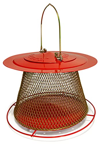 Collapsible Hanging Mesh Wild Bird Feeder - for Red Cardinals, Finch, Perching, Clinging and Hanging Birds - All Metal Premium Construction and Zinc Plated Resists Rust - by Squirrel Guard