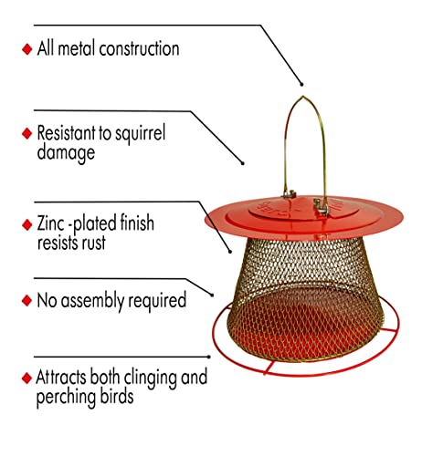 Collapsible Hanging Mesh Wild Bird Feeder - for Red Cardinals, Finch, Perching, Clinging and Hanging Birds - All Metal Premium Construction and Zinc Plated Resists Rust - by Squirrel Guard