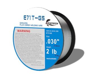 nicetech, gasless flux cored welding wire, carbon steel, e71tgs. 030-diameter, 2 pounds spool, silver, package of 1