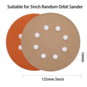 50pcs Sandpaper 8 Hole 5 inch Sanding Discs Hook and Loop 60/180/240/400/800/1200/2500/4000/7000/10000 Grits with Hand Sander for Automotive Metal Polishin