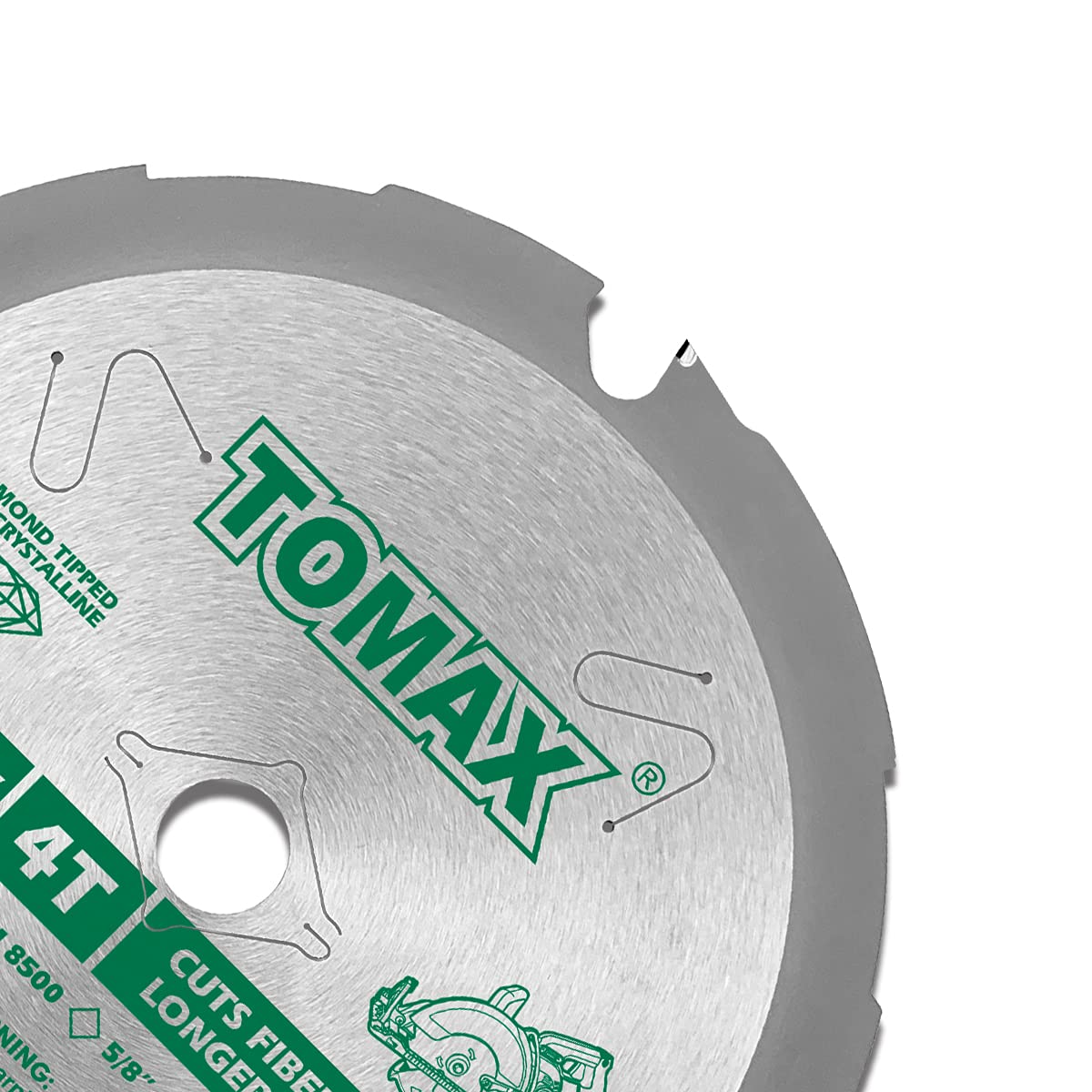 TOMAX PCDM61204 6-1/2 Inch 4 Tooth Polycrystalline Diamond Tipped (PCD) Hardie Fiber Cement Saw Blade with 5/8-Inch DMK Arbor