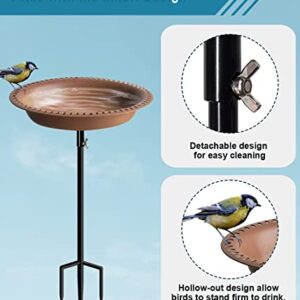 Koutemie 1-¼ Gallon Detachable Free Standing Garden Bird Bath Bird Feeder Bowl with Metal Stake for Outdoor, Bird Friendly Color - Deep Brown, 29 Inch