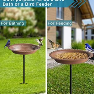 Koutemie 1-¼ Gallon Detachable Free Standing Garden Bird Bath Bird Feeder Bowl with Metal Stake for Outdoor, Bird Friendly Color - Deep Brown, 29 Inch