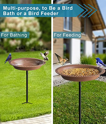 Koutemie 1-¼ Gallon Detachable Free Standing Garden Bird Bath Bird Feeder Bowl with Metal Stake for Outdoor, Bird Friendly Color - Deep Brown, 29 Inch