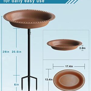 Koutemie 1-¼ Gallon Detachable Free Standing Garden Bird Bath Bird Feeder Bowl with Metal Stake for Outdoor, Bird Friendly Color - Deep Brown, 29 Inch