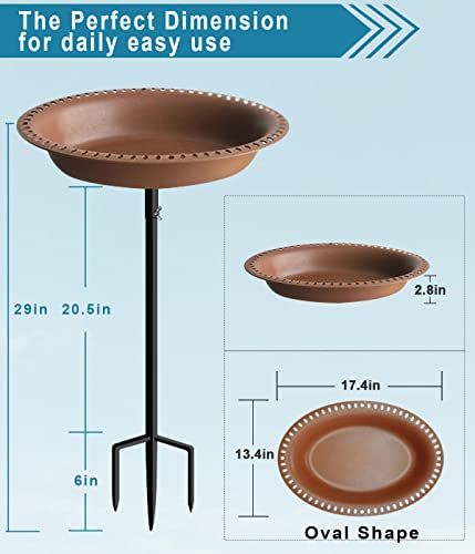 Koutemie 1-¼ Gallon Detachable Free Standing Garden Bird Bath Bird Feeder Bowl with Metal Stake for Outdoor, Bird Friendly Color - Deep Brown, 29 Inch