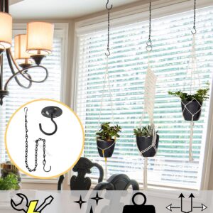 NACETURE Ceiling Hooks for Hanging Plants 3 Pack - Plant Hanger Indoor Hanging Hooks Metal Plant Bracket Iron Lanterns Hangers for Wind Chimes, Planters (Round White 3 Pack) (Black With Chain, 3 Pack)