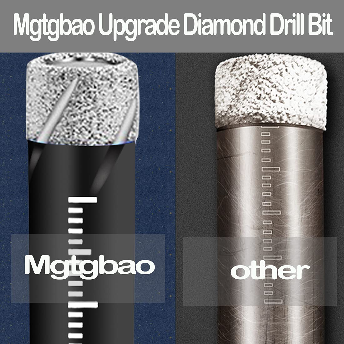 Mgtgao 6pc Black Dry Diamond Drill Bits Set for Granite Ceramic Marble Tile Stone Glass Hard Materials (not for Wood), Round Shank 3/16”, 1/4”, 5/16”, 3/8”, 1/2 ” with Storage Case