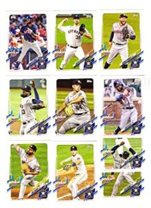 2021 topps opening day baseball houston astros base mlb hand collated team set in near mint to mint condition of 10 cards: 29 yordan alvarez 58 alex bregman 63 carlos correa 77 cristian javier rc 92 brandon bielak rc 95 jose urquidy 114 zack greinke 156 j