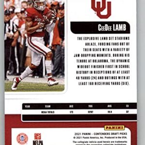 2021 Panini Contenders Draft Season Ticket #44 CeeDee Lamb Oklahoma Sooners Official NCAA Football Trading Card in Raw (NM or Better) Condition