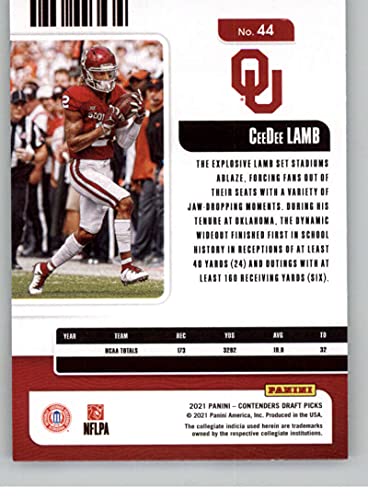 2021 Panini Contenders Draft Season Ticket #44 CeeDee Lamb Oklahoma Sooners Official NCAA Football Trading Card in Raw (NM or Better) Condition