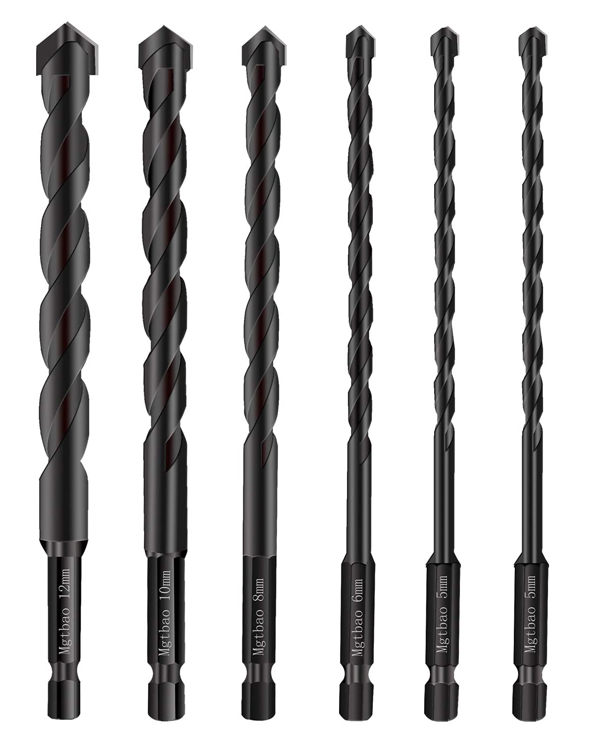 Mgtgbao 6PC Black Masonry Drill Bits, Concrete Drill Bit Set for Tile,Brick, Plastic and Wood,Tungsten Carbide Tip Best for Wall Mirror and Ceramic Tile(5mm -12mm)