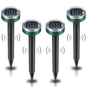 ellassay ultrasonic mole repellent solar powered 4 pack sonic mole deterrent spikes,snake gopher vole repellent for lawn garden & yard,gopher deterrent,groundhog repeller