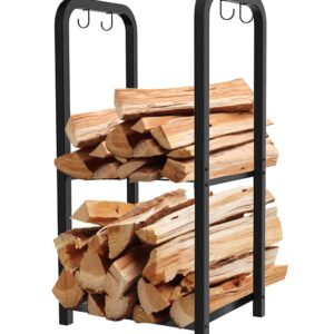 Artibear Small Firewood Rack Holder for Indoor Fireplace, 2-Tier Fire Wood Log Storage Stacker Stand for Outdoor Patio, Black