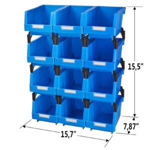 AERCANA Tool bins Garage Storage Bins Small Parts Container Stacking storage bin Wall mounted storage bins(Blue,pack of 12)