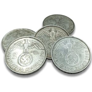 Authentic WW2 Memorabilia World Currency - One Nazi Coin of 2 German Marks Issued from 1936 to 1939 from The World War 2 - Third Reich