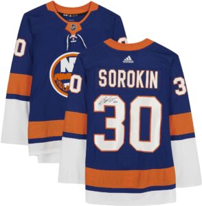 ilya sorokin new york islanders autographed blue adidas authentic jersey - autographed nhl jerseys