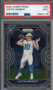 justin herbert 2020 panini prizm football rookie card rc #325 graded psa 9