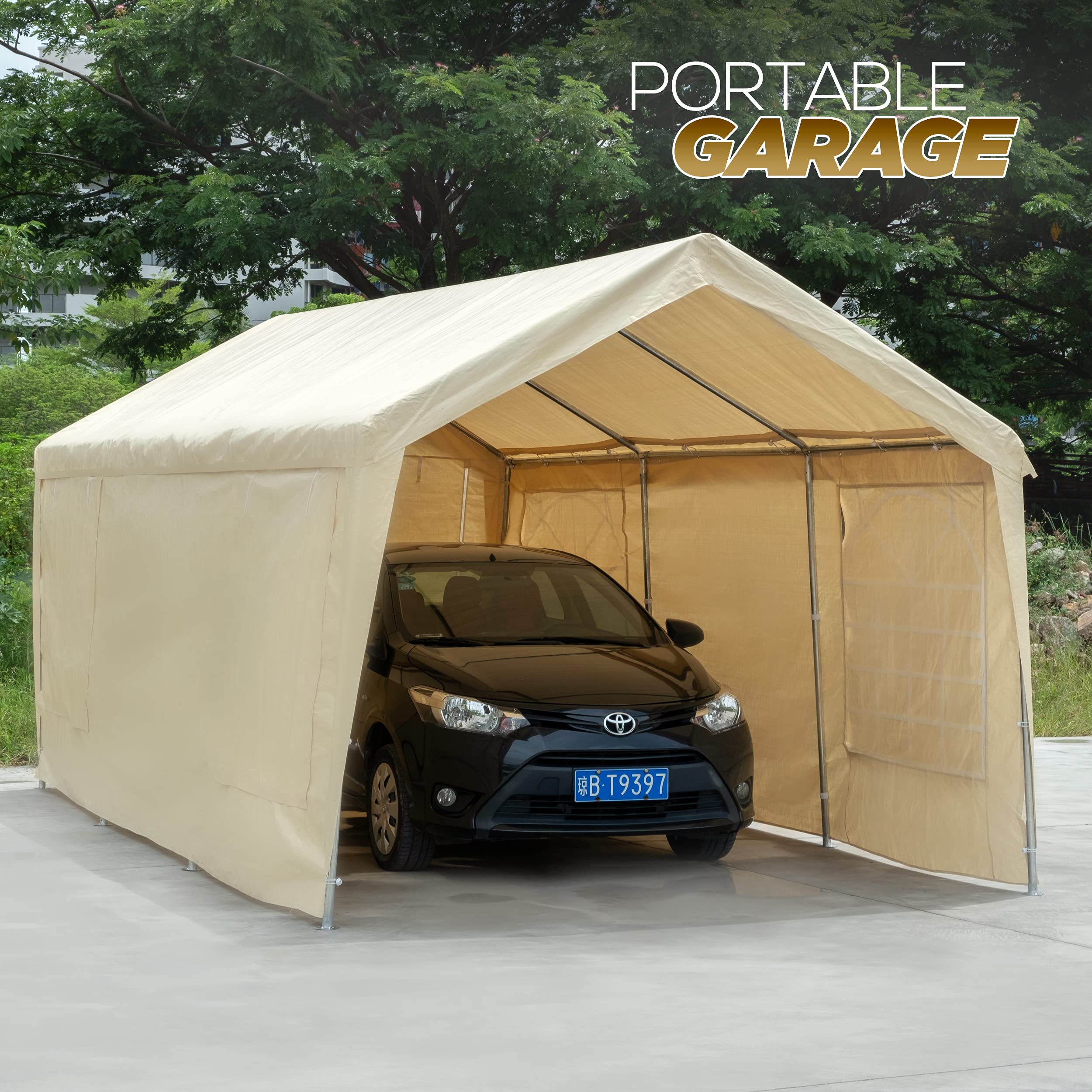 CARMOR Portable Carport Canopy 10x20 | Heavy Duty Portable Garage | Car Tent with Sidewalls and Windows | Car Canopy Tent 10x20 with Rolling Curtain and Doors | Car Port for Boat Storage & Party