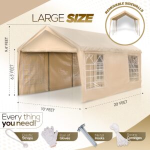 CARMOR Portable Carport Canopy 10x20 | Heavy Duty Portable Garage | Car Tent with Sidewalls and Windows | Car Canopy Tent 10x20 with Rolling Curtain and Doors | Car Port for Boat Storage & Party