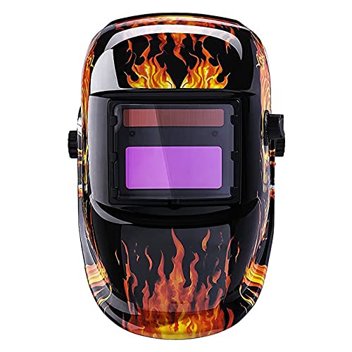 Solar Power Auto Darkening Welding Helmets Hood with Wide Lens Adjustable Shade for Weld Grinding Mask Flaming Skull Design AST01