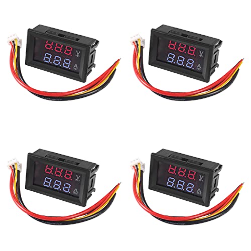 ALMOCN 4 Pack 0.28" LED Digital Voltmeter Ammeter, DC 100V 10A Voltage Current Tester Digital Multimeter Display Volt Meter Gauge(Red&Blue Display)