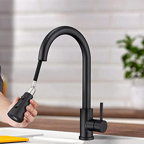 YACVCL Kitchen Sink Faucet with Pull Down Sprayer Stainless Steel Matte Black Commercial Kitchen Faucets with Side Single Handle