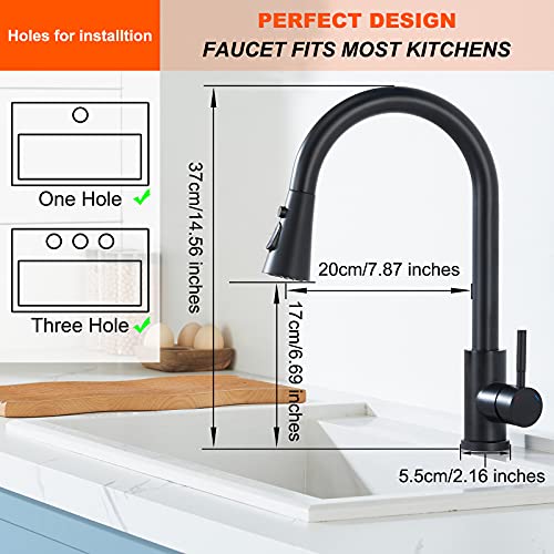 YACVCL Kitchen Sink Faucet with Pull Down Sprayer Stainless Steel Matte Black Commercial Kitchen Faucets with Side Single Handle