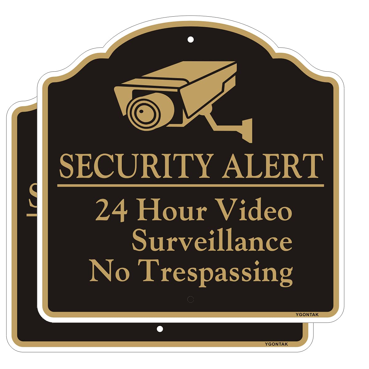 2Pack 24 Hour Video Surveillance Sign No Trespassing Waring Sign Security Alert 12x12 inch Reflective Aluminum Alloy CCTV Security Camera Signs