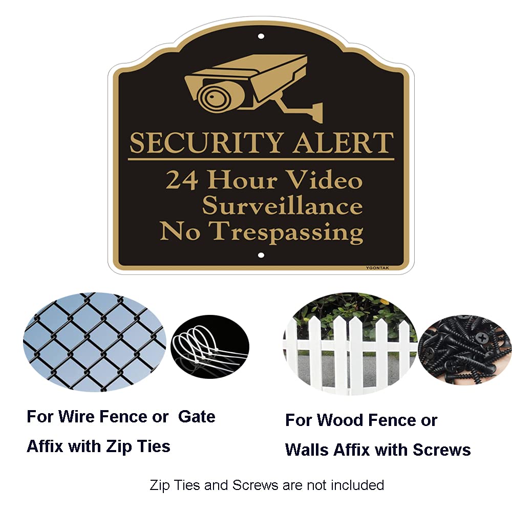 2Pack 24 Hour Video Surveillance Sign No Trespassing Waring Sign Security Alert 12x12 inch Reflective Aluminum Alloy CCTV Security Camera Signs