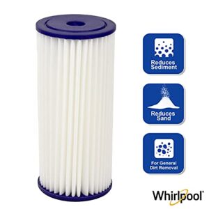 Whirlpool Whole House Large Capacity Pleated Sediment Filter WHKF-WHPLBB, NSF Certified 30 Micron Rating Reduces Sand, Soil, Silt & Rust, 4.5" Diameter Fits Most Home Water Filtration Housings