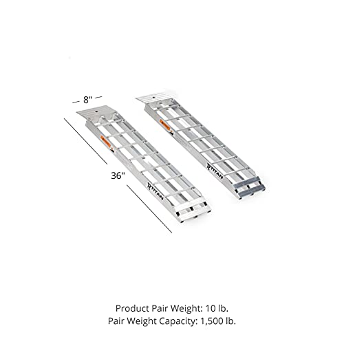 Titan Distributors Titan Ramps 36 x 8 Aluminum Dual Shed Ramps with 4 Rung Spacing, Rated 750 LB Each, Garage Shed Storage, Easy Loading