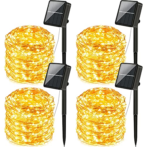 Extra-Long Solar String Lights Outdoor Waterproof - 4-Pack Each 72FT 200 LED Solar Powered Fairy Lights - 8 Modes Copper wire lights for Patio Trees Garden Party Christmas Wedding (Warm White)