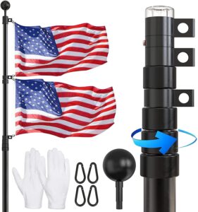 ffily flag pole for outside in ground - 25 ft heavy duty telescopic flagpole kit for yard - extra thick outdoor telescoping flag poles with 3x5 american flag for residential or commercial, black