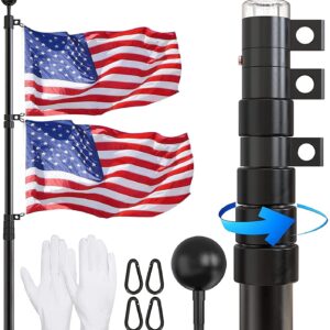 FFILY Flag Pole for Outside In Ground - 25 FT Heavy Duty Telescopic Flagpole Kit for Yard - Extra Thick Outdoor Telescoping Flag Poles with 3x5 American Flag for Residential or Commercial, Black