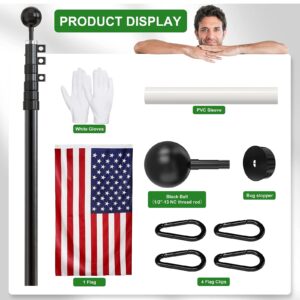 FFILY Flag Pole for Outside In Ground - 25 FT Heavy Duty Telescopic Flagpole Kit for Yard - Extra Thick Outdoor Telescoping Flag Poles with 3x5 American Flag for Residential or Commercial, Black