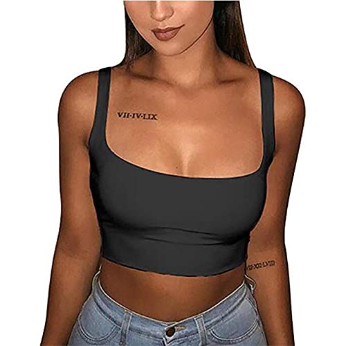 Bravetoshop Women's Workout Tank Tops Athletic Yoga Running Shirts Y2k Crop Cami Tops Vest Fashion Streetwear (Black,L)