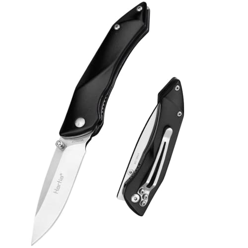 Black Folding Pocket Knife, 8cr13mov Stainless Steel Blade, Lightweight Aluminum Handle, Safety Liner-Lock, Belt Clip, Perfect for Camping, Hunting, Hiking, and Every Day Carry