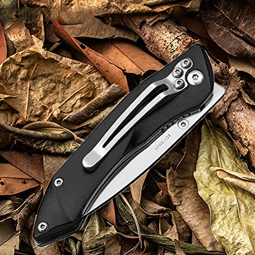 Black Folding Pocket Knife, 8cr13mov Stainless Steel Blade, Lightweight Aluminum Handle, Safety Liner-Lock, Belt Clip, Perfect for Camping, Hunting, Hiking, and Every Day Carry