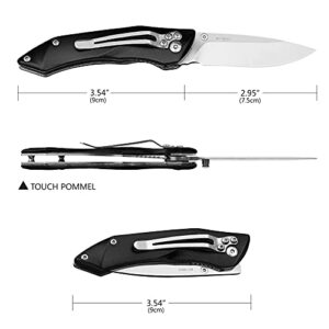 Black Folding Pocket Knife, 8cr13mov Stainless Steel Blade, Lightweight Aluminum Handle, Safety Liner-Lock, Belt Clip, Perfect for Camping, Hunting, Hiking, and Every Day Carry