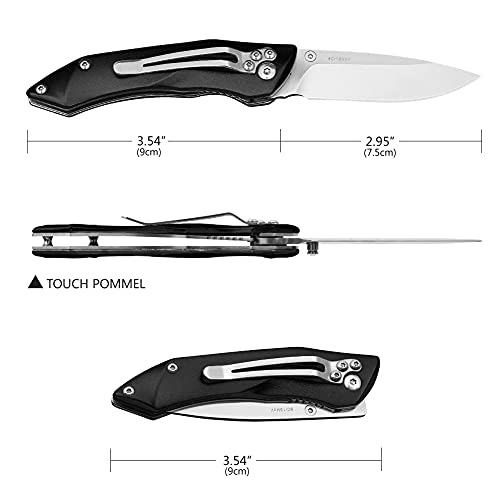 Black Folding Pocket Knife, 8cr13mov Stainless Steel Blade, Lightweight Aluminum Handle, Safety Liner-Lock, Belt Clip, Perfect for Camping, Hunting, Hiking, and Every Day Carry