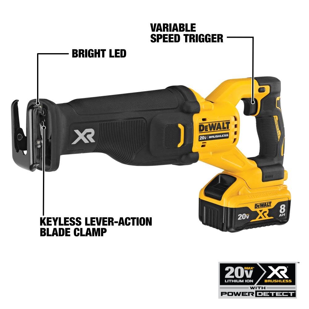 DEWALT 20V MAX* XR® BRUSHLESS RECIPROCATING SAW WITH POWER DETECT™ (Tool Only) (DCS368B)