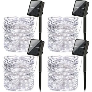 solar string lights outdoor, waterproof extra-long 288ft 800 led, 4-pack - each 72ft 200 led solar powered fairy lights with 8 lighting modes, solar string lights for patio, christmas, party, wedding