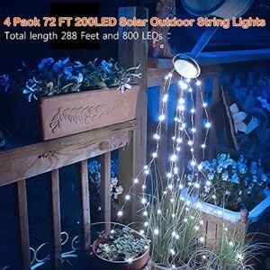 Solar String Lights Outdoor, Waterproof Extra-Long 288Ft 800 LED, 4-Pack - Each 72FT 200 LED Solar Powered Fairy Lights with 8 Lighting Modes, Solar String Lights for Patio, Christmas, Party, Wedding