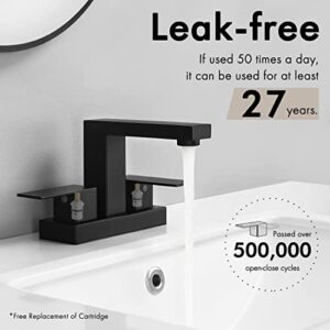 KES Black Bathroom Faucet 4-Inch Centerset, Modern Bathroom Sink Faucet with Supply Lines, SUS304 Stainless Steel, L4150LF-BK