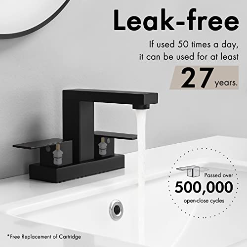 KES Black Bathroom Faucet 4-Inch Centerset, Modern Bathroom Sink Faucet with Supply Lines, SUS304 Stainless Steel, L4150LF-BK