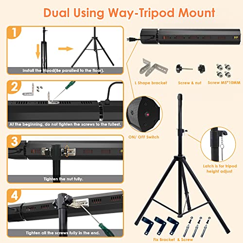 Outdoor heaters for patio, Infrared electric heater with Tripod & Remote control, 1500W -Space Heater with Tip-over Over-heat Protection, IPX5, Wall-mounted For Garage Backyard