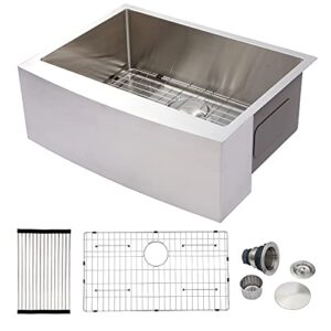 lofeyo 27 inch farm sink, stainless steel farmhouse sink apron front 16 gauge single bowl farm kitchen sink r10 round corner basin