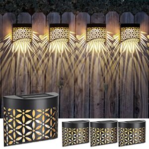 timeflies solar deck lights, 4 pack iron solar fence lights outdoor waterproof garden decorative lighting for wall, patio, step, stair, yard